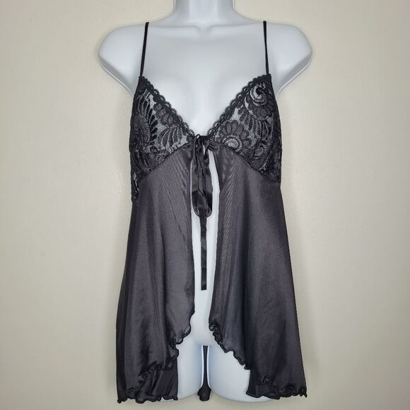 American Vintage | Tops | Vintage Black Lace Tie Front Goth Boudoir Old ...